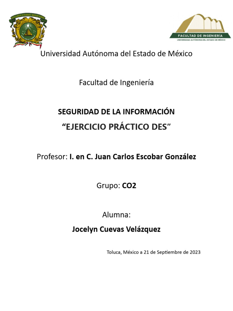 Ejercicio Práctico DES | PDF | Clave (criptografía) | Criptografía