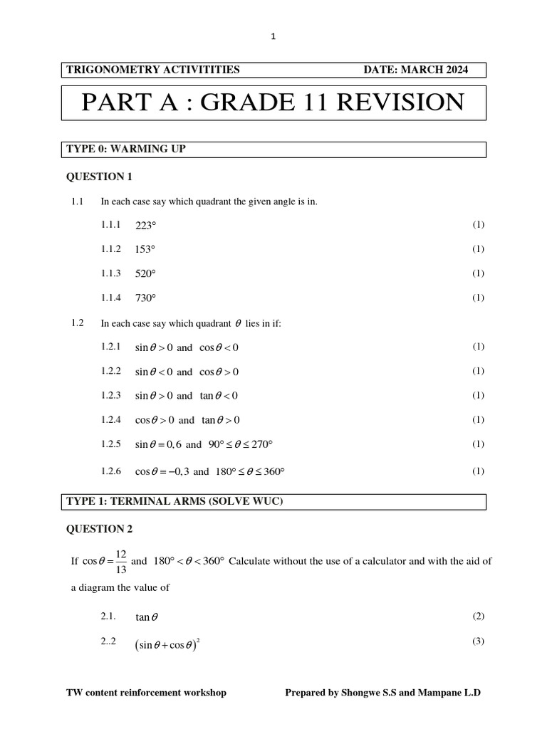 Trigonometry (Workshop Exercises) | PDF | Trigonometric Functions | Euclid
