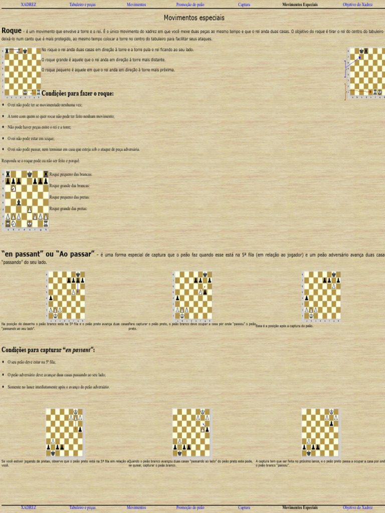 Regras do Xadrez - Movimentos | PDF | Xadrez | Jogos de raciocínio lógico