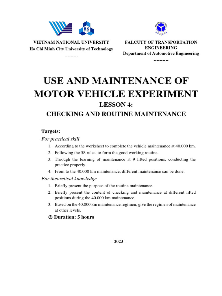 Lesson #4 Checking and Routine Maintenance | PDF | Vehicles | Vehicle ...