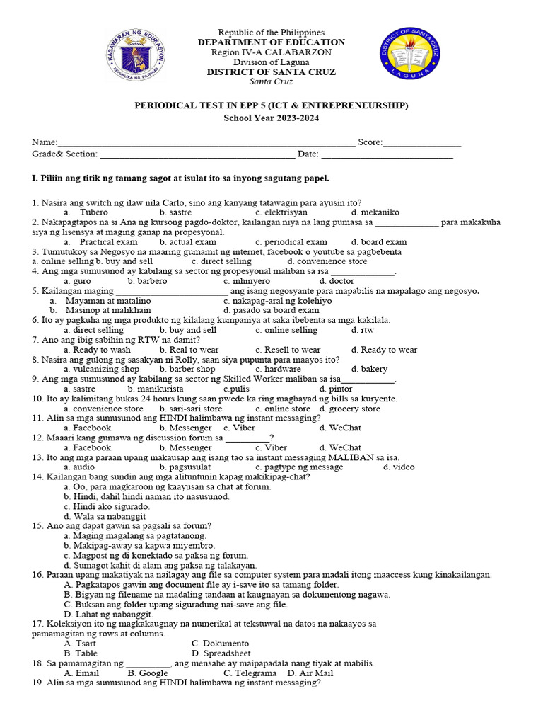 Periodical Test in Ict 5 | PDF