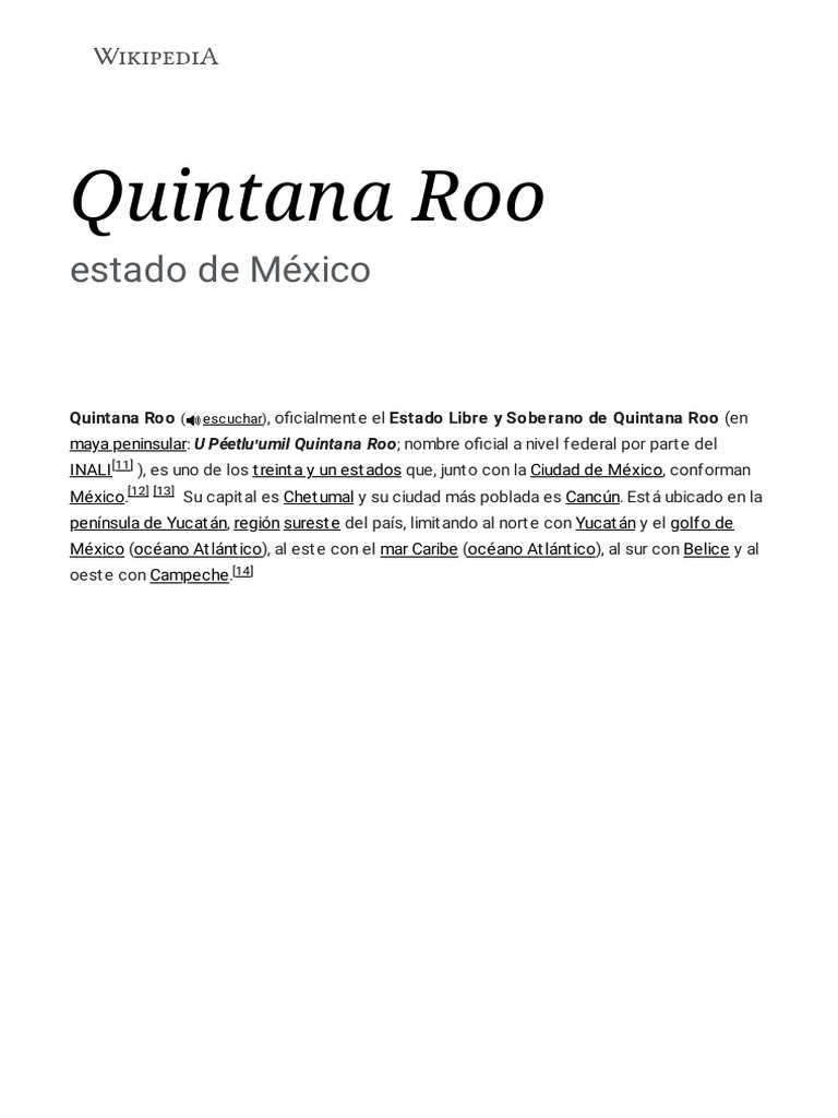 Quintana Roo - Wikipedia, La Enciclopedia Libre | PDF | Quintana Roo ...
