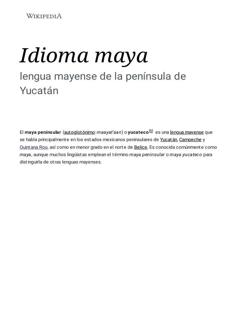 Idioma Maya - Wikipedia, La Enciclopedia Libre | PDF | Mesoamérica ...