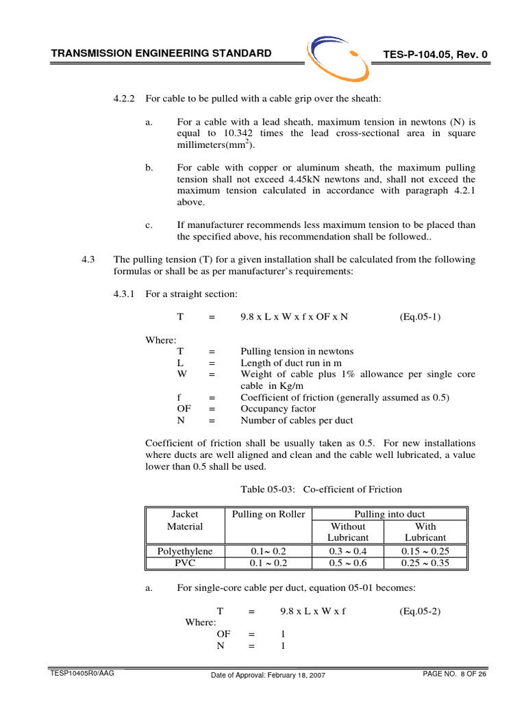 Cable Pulling Tension Guidelines | PDF | Friction | Tension (Physics)