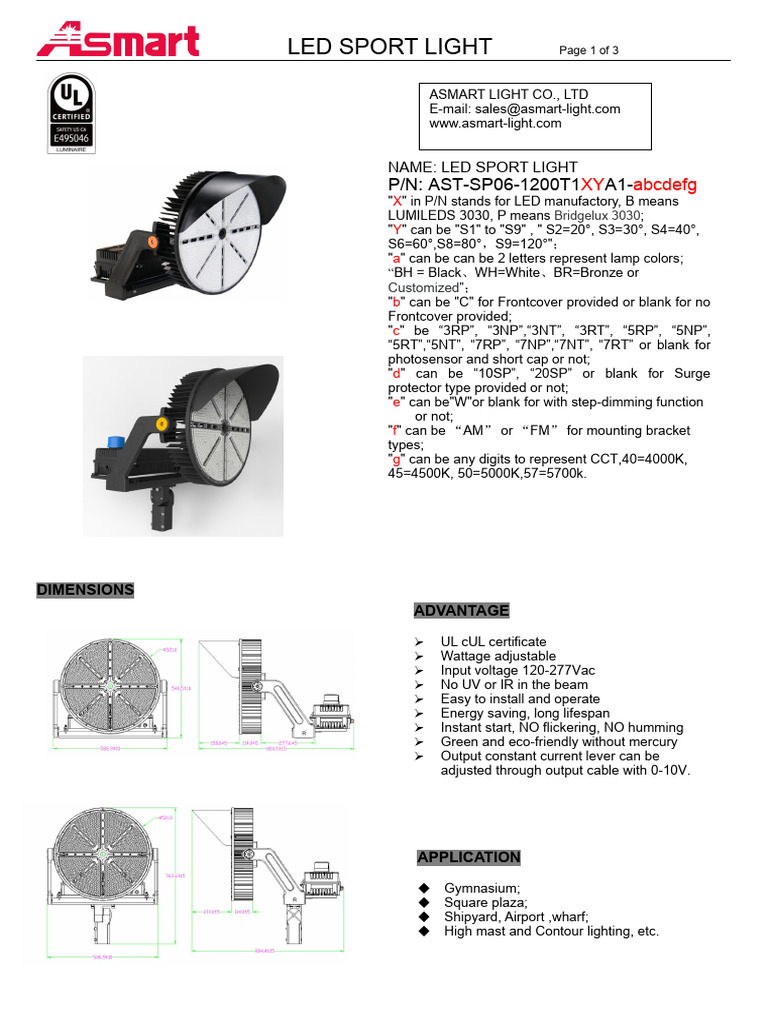 LED Sport Light AST-SP06 Specifications | PDF | Electrical Components ...