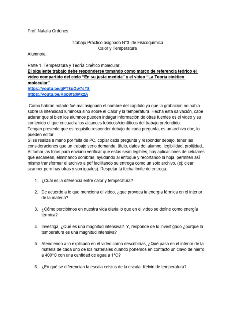 TP N°3. FQ. Tema Calor y Temperatura- 2020 | PDF | Temperatura | Calor
