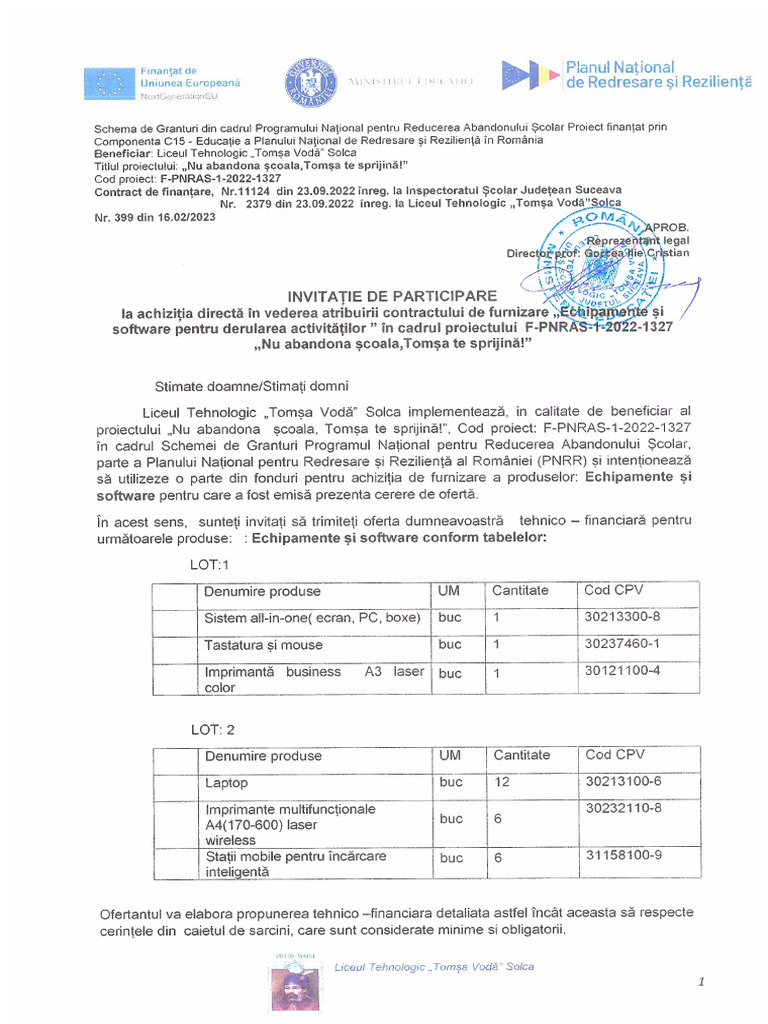 Invitatie de Participare Echipamente | PDF