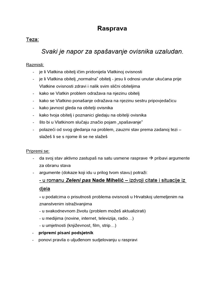 Zeleni Pas - Rasprava - Upute | PDF