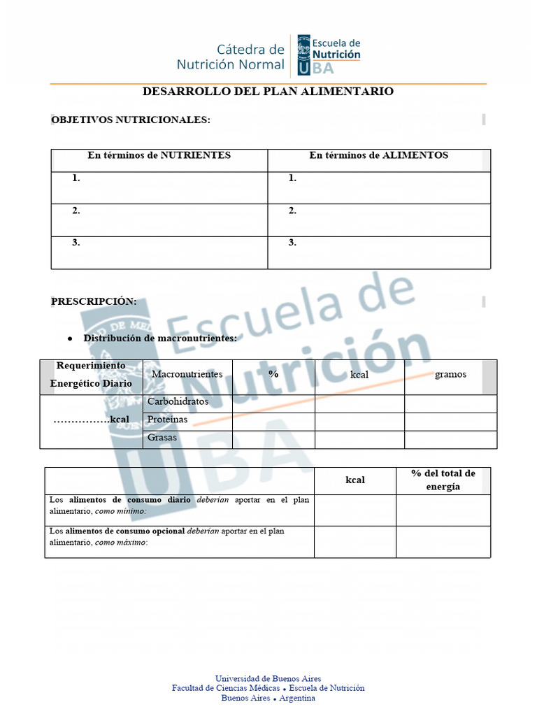 Plan Alimentario y Distribución Nutricional | PDF | Nutrientes | Alimentos