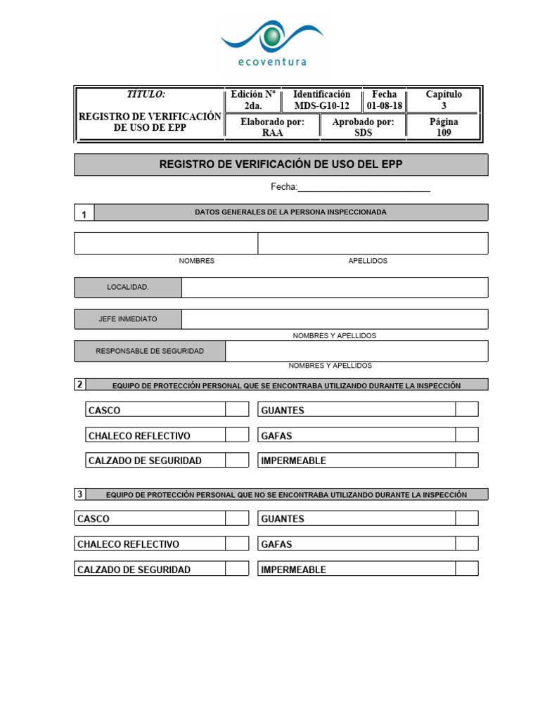 Iii - MDS G10-12 Registro de Verificación de Uso de Epp | PDF