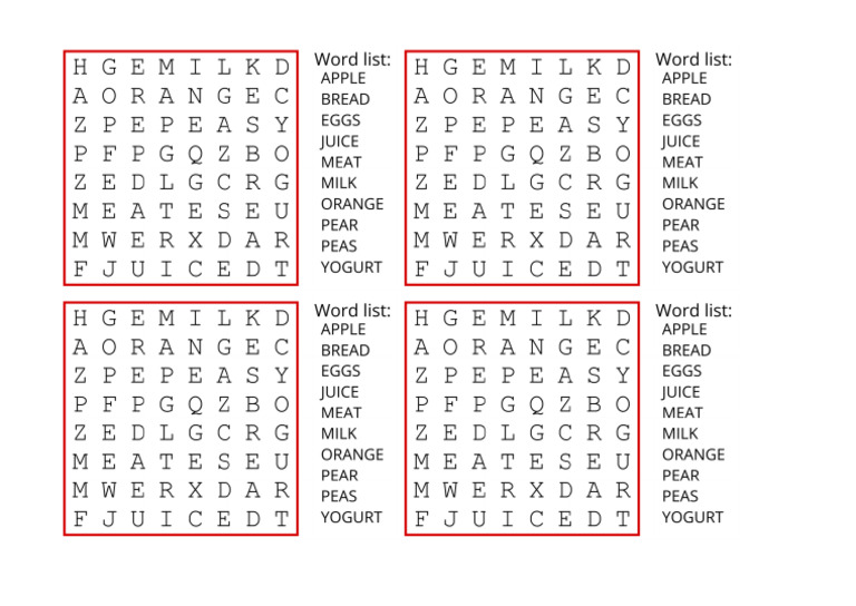 Food Wordsearch | PDF