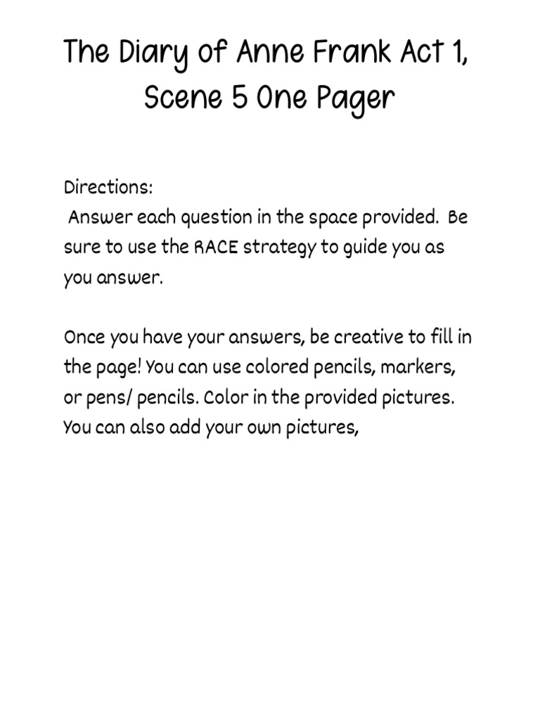 Anne Frank Act 1 Scene 5 Guide | PDF