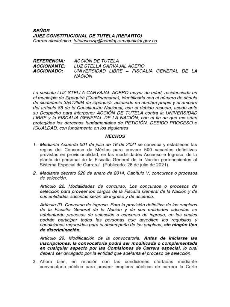 Acción de Tutela 25899 31 05 002 2021 00328 00 y Anexos 2021 10 15 | PDF | Debido al proceso ...