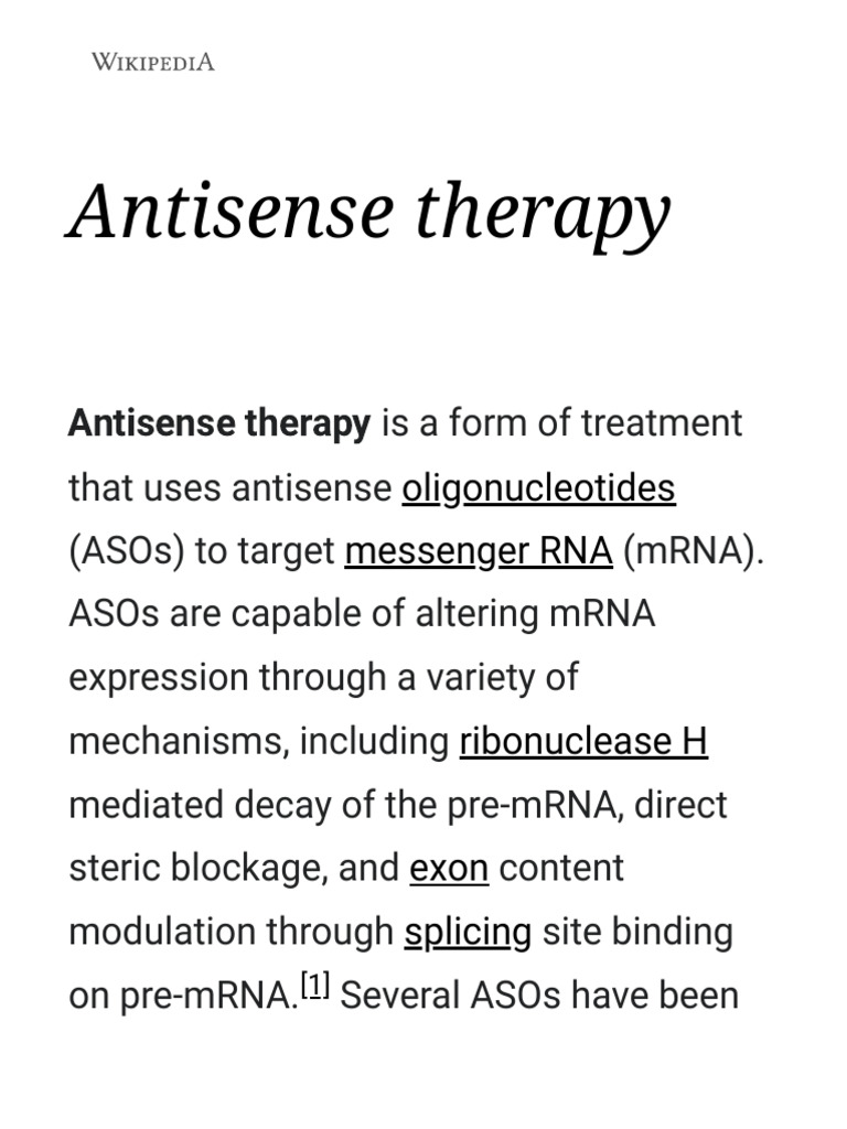 Antisense Therapy - Wikipedia | PDF | Life Sciences | Clinical Medicine