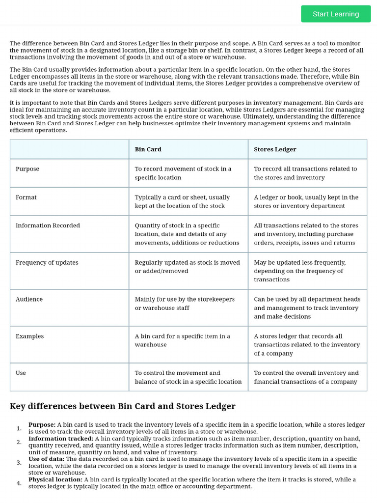 Know All The Difference Between Bin Card and Stores Ledger | PDF