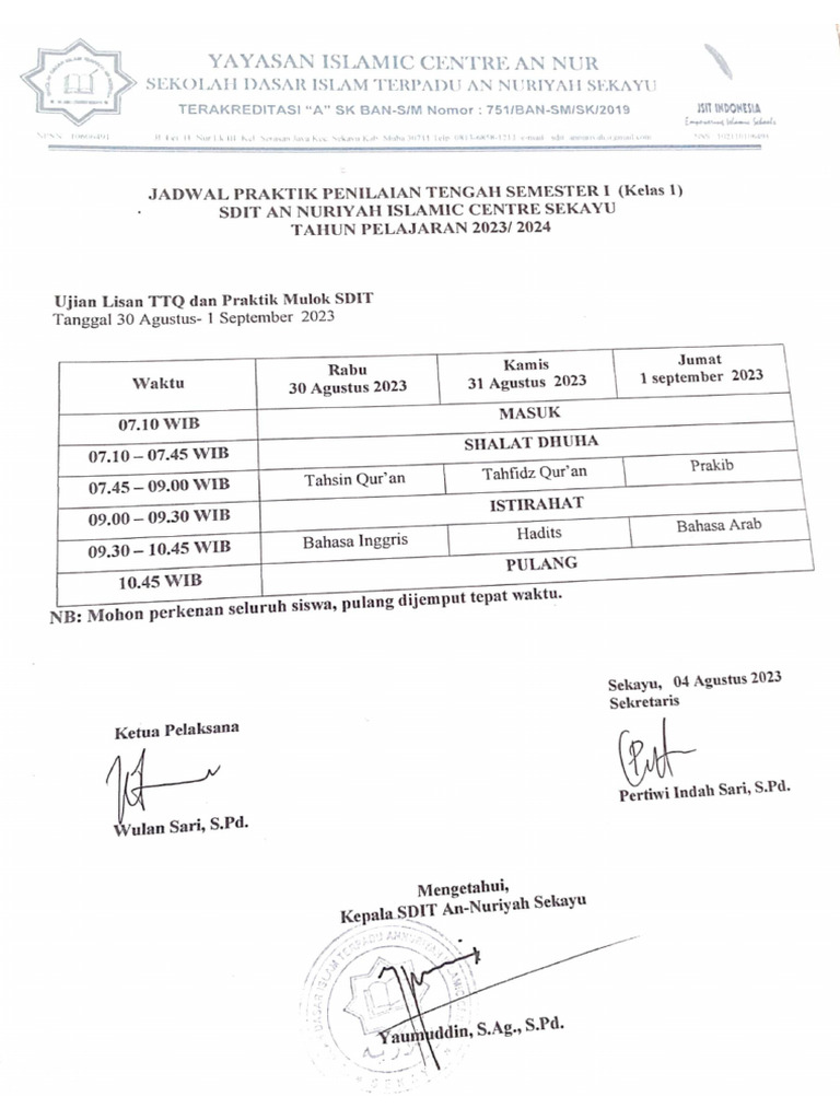 Revisi Jadwal PTS 1 Praktik Agust-Sept 2023 | PDF