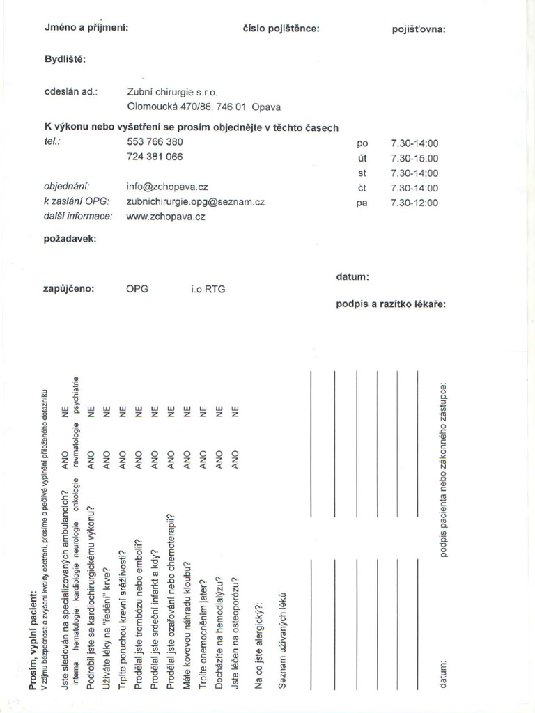 Žádanka A Dotazník | PDF