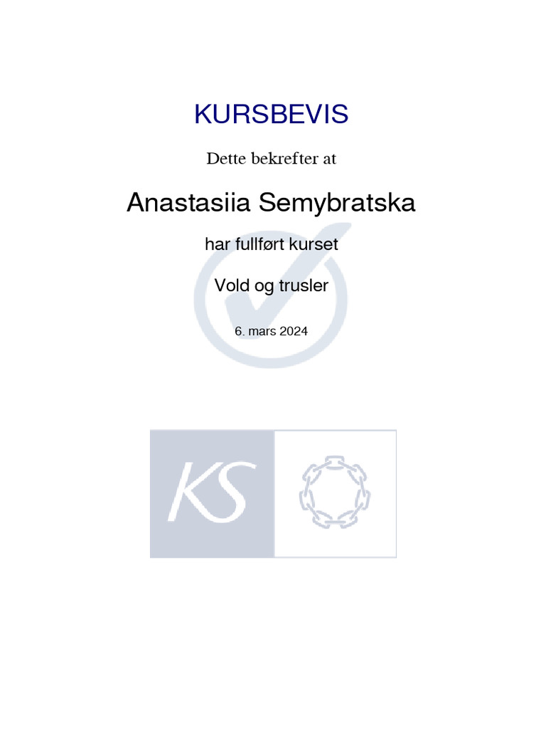 Vold Og Trusler - Hent Kursbevis | PDF
