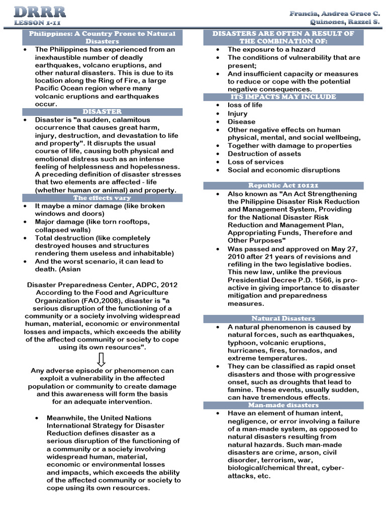 DRRR Razzel Lesson 1-11 | PDF | Hazards | Natural Disasters
