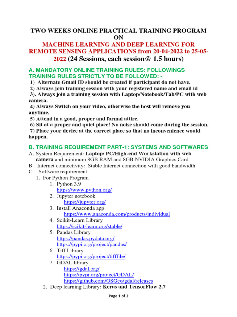 Training - Rules and Requirements - MLDLRSA2022 | PDF | Online And ...