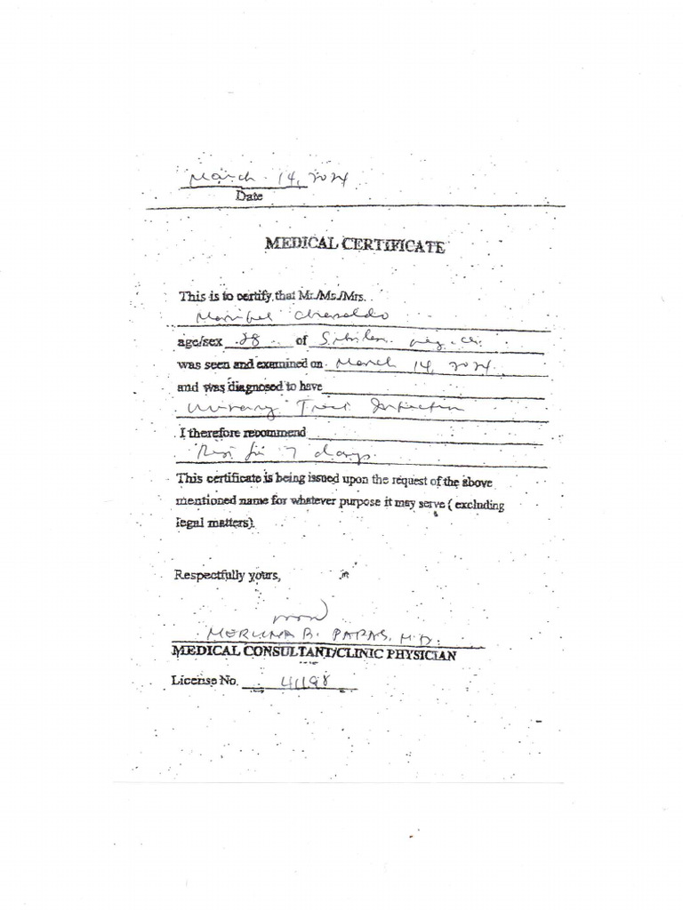Medical Certificate | PDF