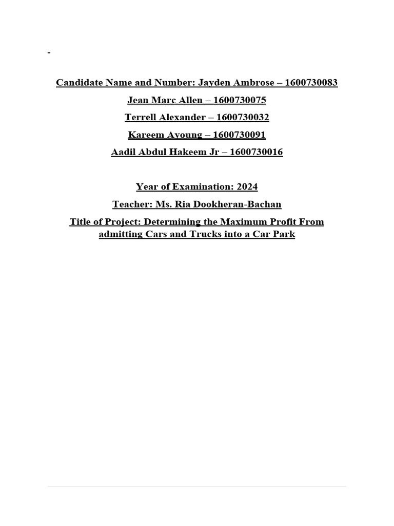 Jayden Ambrose - Maths SBA # 2 | PDF | Linear Programming | Applied Mathematics