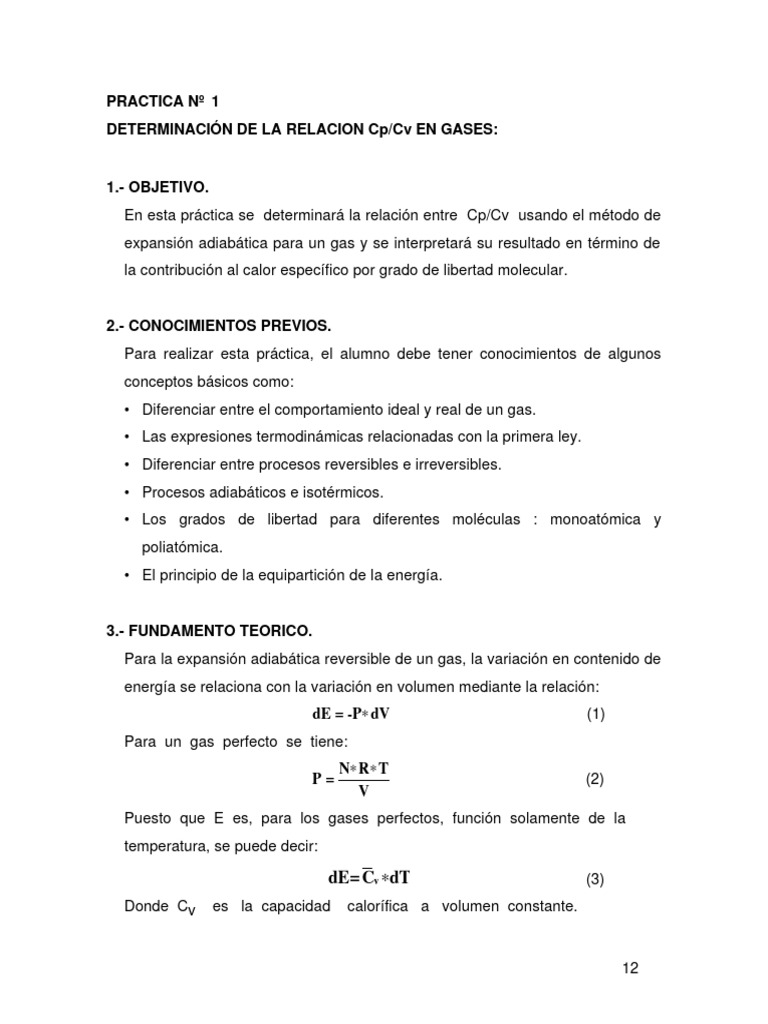 Lab CP - CV | PDF | Capacidad calorífica | Gases