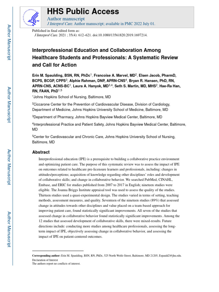 Interprofessional Education and Collaboration Among Healthcare Students ...