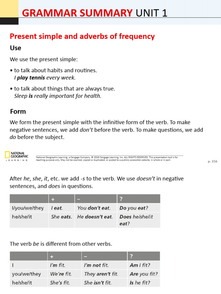 Life 2e BrE Pre-Inter SB U01 Grammar Summary | PDF | Adverb | Verb