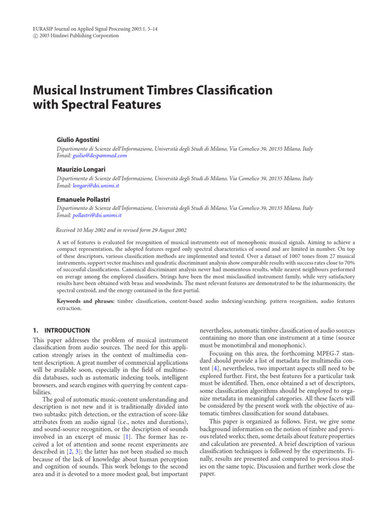 Musical Instrument Timbres Classification With Spectum | PDF | Pitch ...