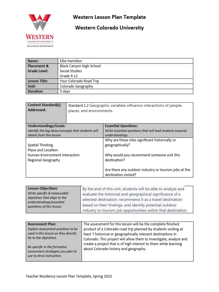 Your Colorado Road Trip-1 1 | PDF | Lesson Plan | Educational Assessment