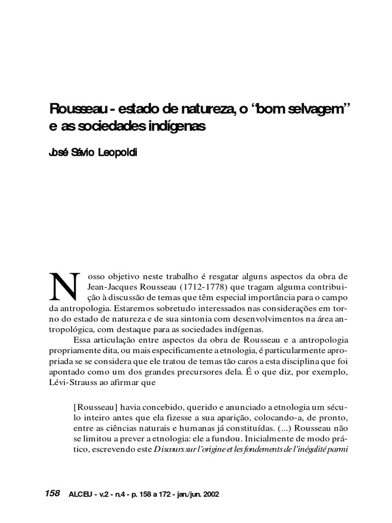 Rousseau Estado de Natureza o Bom Selvag | PDF | Jean-Jacques Rousseau ...