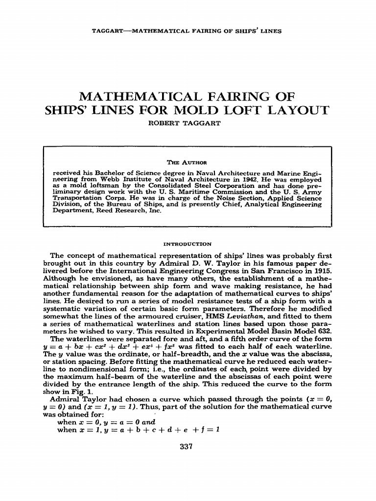 Mathematical Fairing of Ship's Lines For Mold Loft Layout - Robert Taggart 1955 | PDF | Ships ...