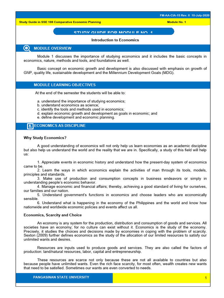 SSE 108 Module-1-Introduction-to-Economics | PDF | Developing Country | Economics