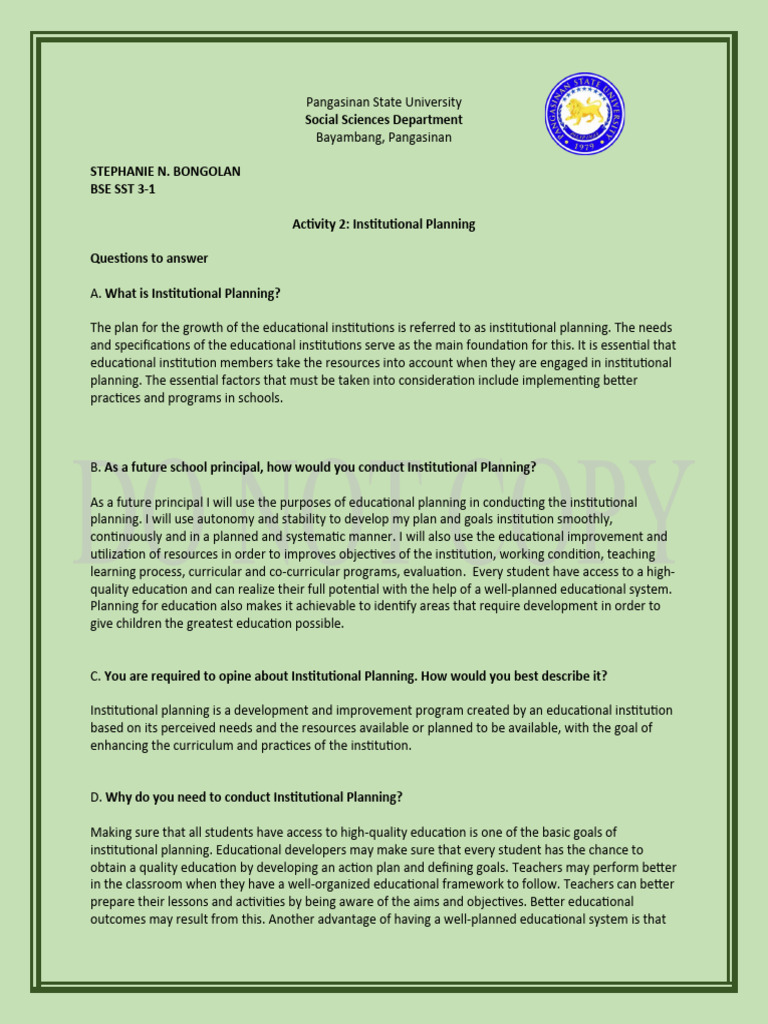 BONGOLAN, STEPHANIE N. - BSE SST 3-1 - Activity 2 Institutional ...