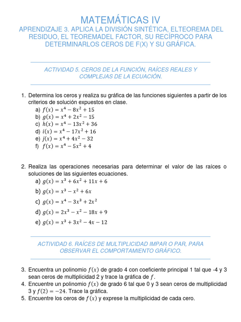Ceros y Gráficas de Polinomios | PDF | Matemáticas De La Computación ...