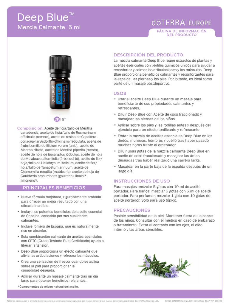 Aceite Esencial Deep Blue Doterra | PDF | Mentha | Hierbas Medicinales ...