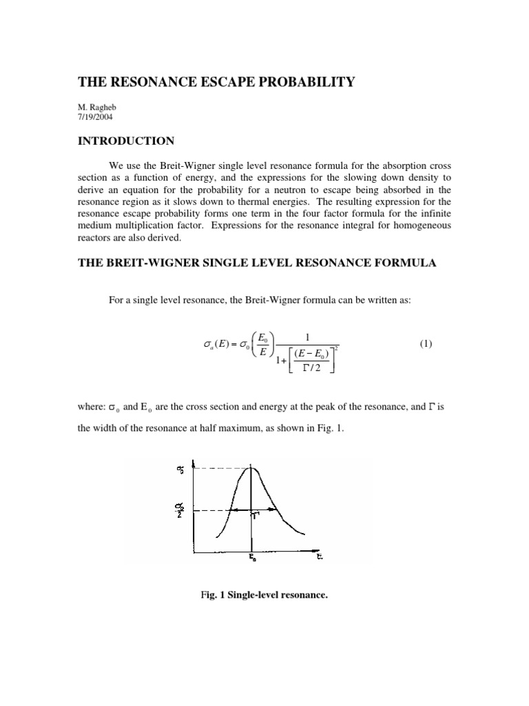 The Resonance Escape Probability | PDF | Nuclear Physics | Physical ...