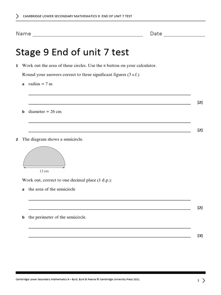 Unit 7 End-Of-Unit Test | PDF | Litre | Area