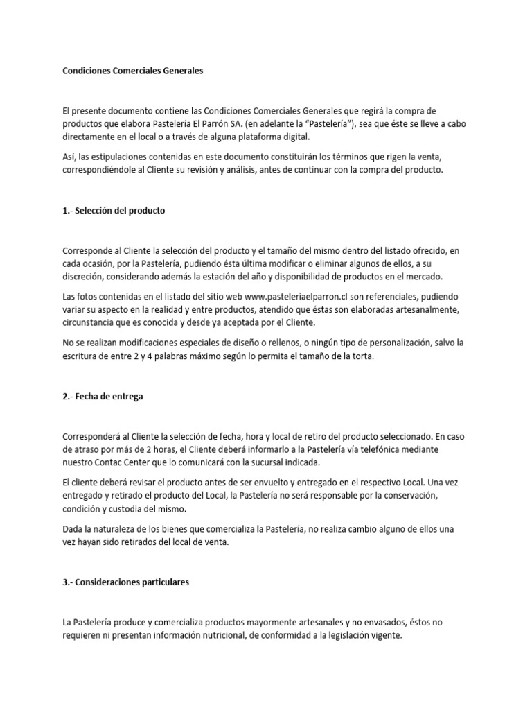 Condiciones Comerciales Generales | PDF | Cliente