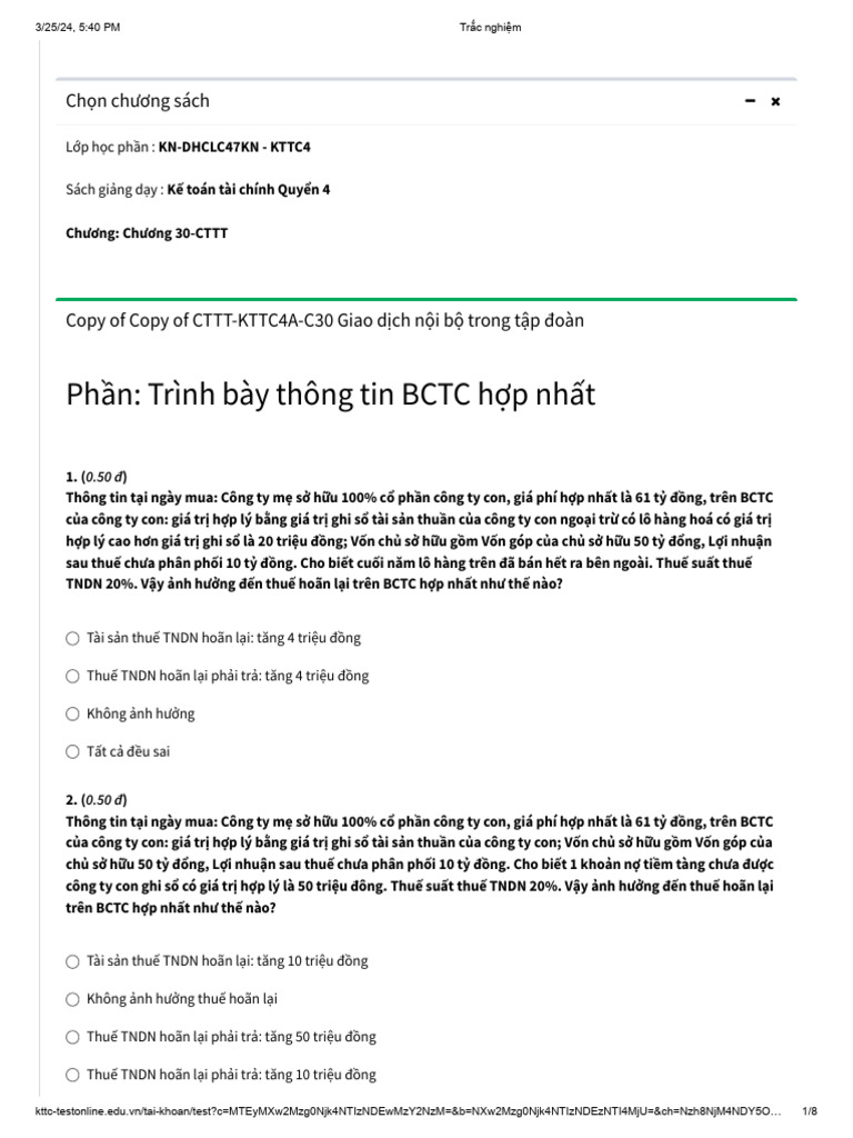 Phần: Trình bày thông tin BCTC hợp nhất | PDF