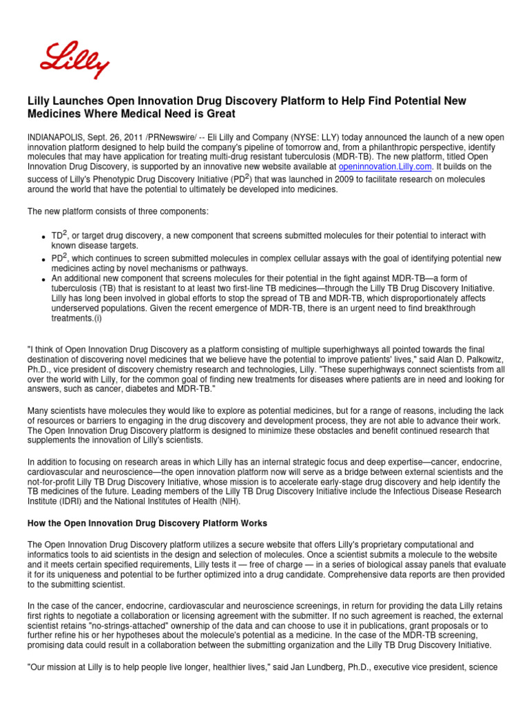 Lilly's Open Innovation Drug Platform | PDF | Drug Discovery | Tuberculosis