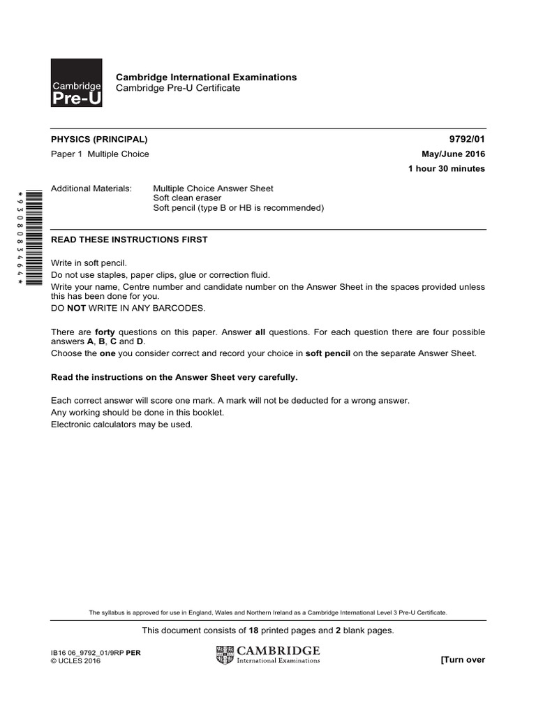 Cambridge International Examinations Cambridge Pre-U Certificate | PDF | Photoelectric Effect ...