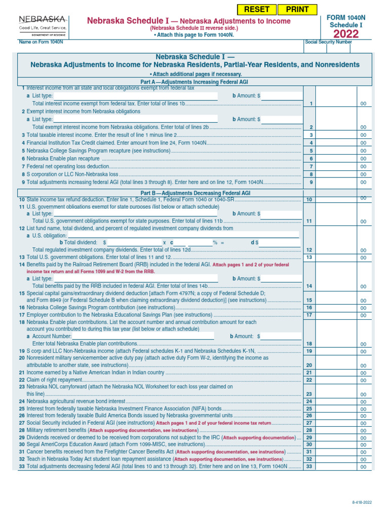 Form 1040N Schedules I II and III 8-418-2022 Final | PDF | Dividend | Taxes