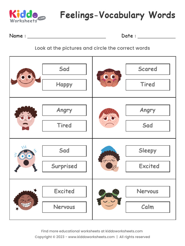 Feelings Vocabulary Worksheet | PDF