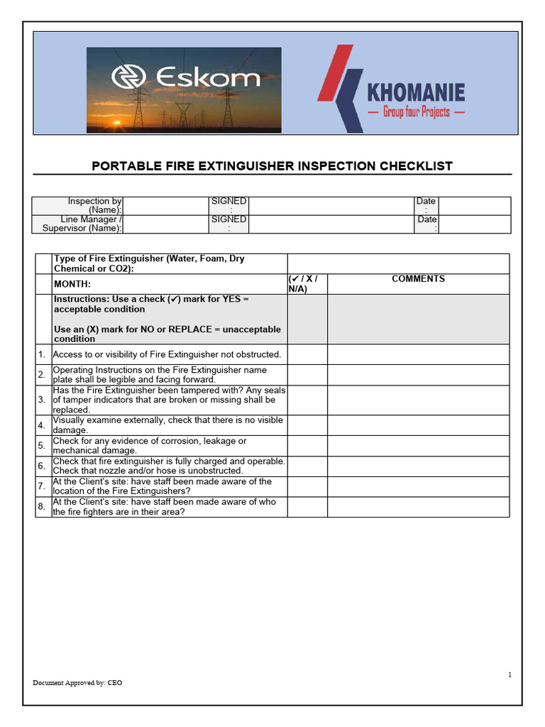 REG012 Portable Fire Extinguisher Inspection Checklist | PDF
