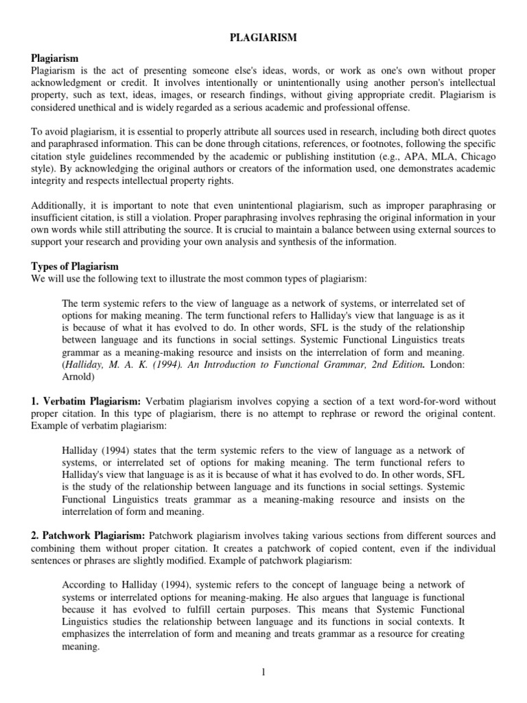 Understanding Plagiarism Types and Prevention | PDF | Citation | A ...