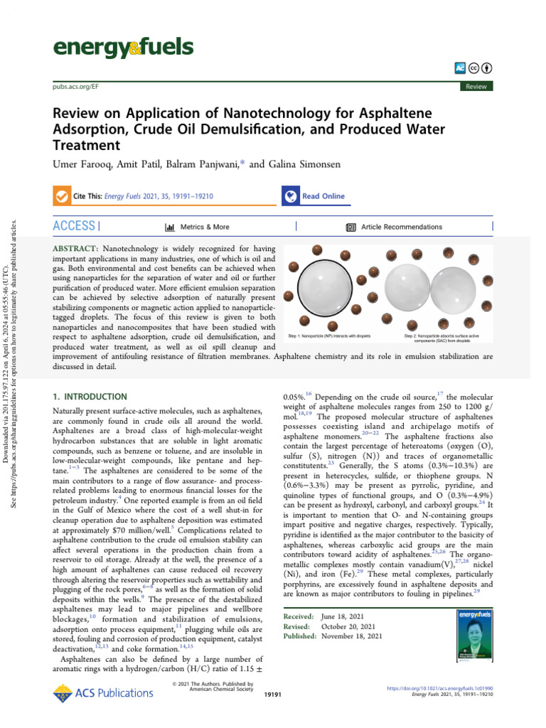 Farooq Et Al 2021 Review On Application of Nanotechnology For Asphaltene Adsorption Crude Oil ...