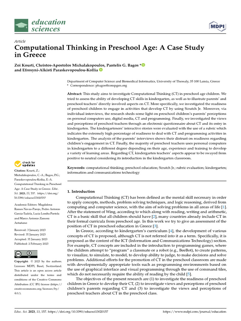 Computational Thinking in Preschool Age A Case Study in Greece | PDF | Computer Programming ...