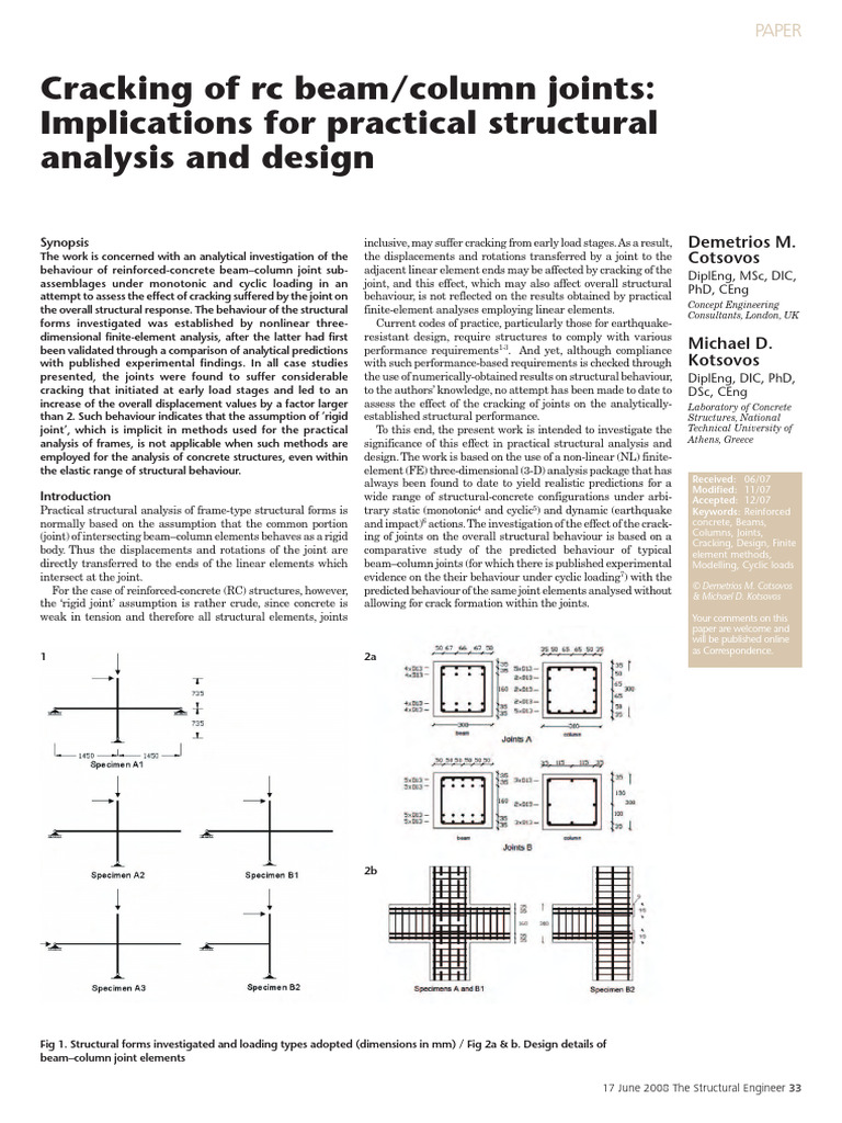 Cracking of RC Beam Column Joints Implications For Practical Structural Analysis and Design ...